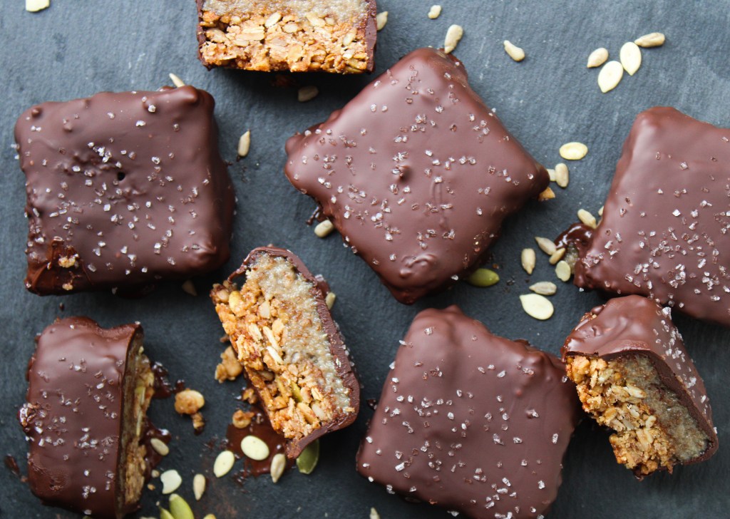 Chocolate Covered Sun-Butter Granola Squares - MoodFood Kitchen